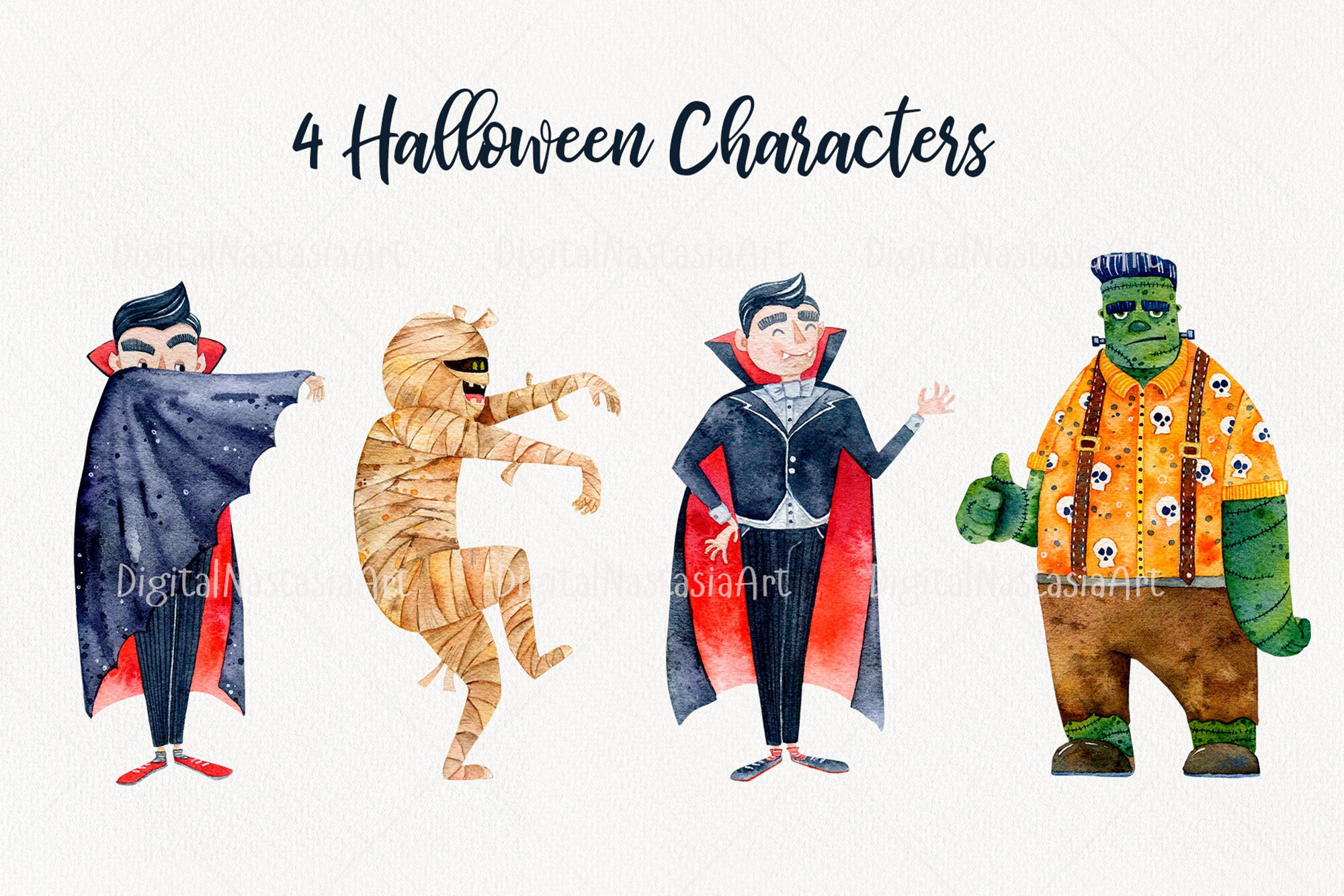 Halloween Watercolor Clipart Monster Clipart Halloween | Etsy