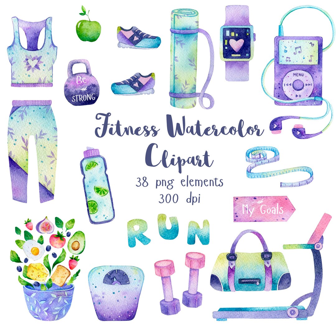 Fitness Clipart. Sport and Gym Clip Art. Healthy Lifestyle and Food ...