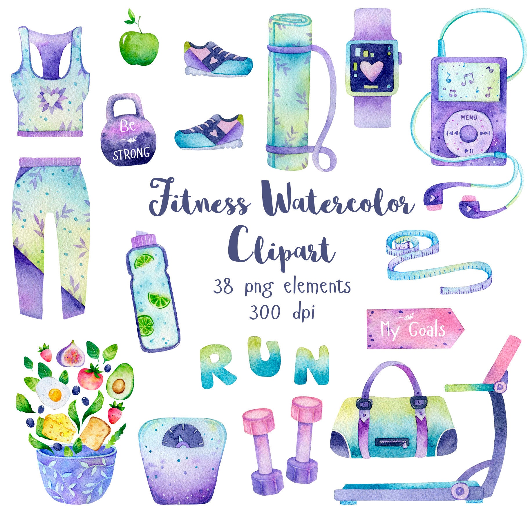 Fitness Clipart. Sport and Gym Clip art. Healthy Lifestyle and | Etsy