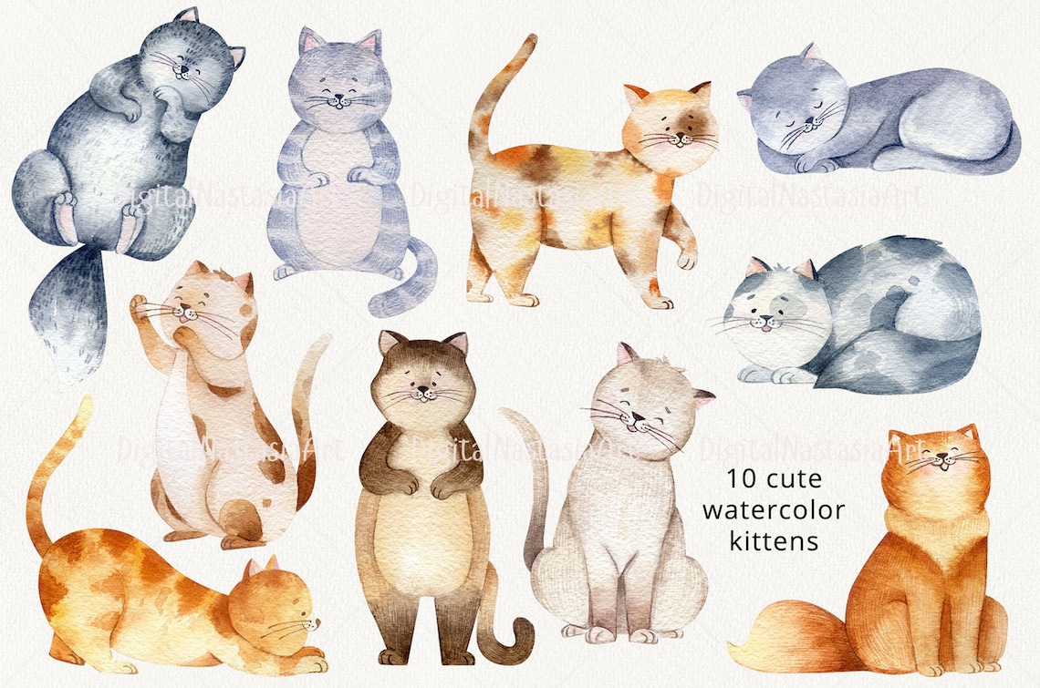 Cat Watercolor Clipart. Kittens Clip Art. Cute Cats Png. | Etsy Canada