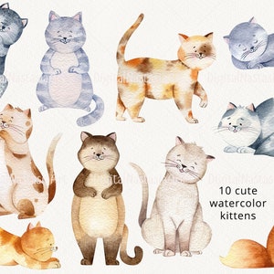 Cat Watercolor Clipart. Kittens Clip Art. Cute Cats Png. Kitten Hand ...