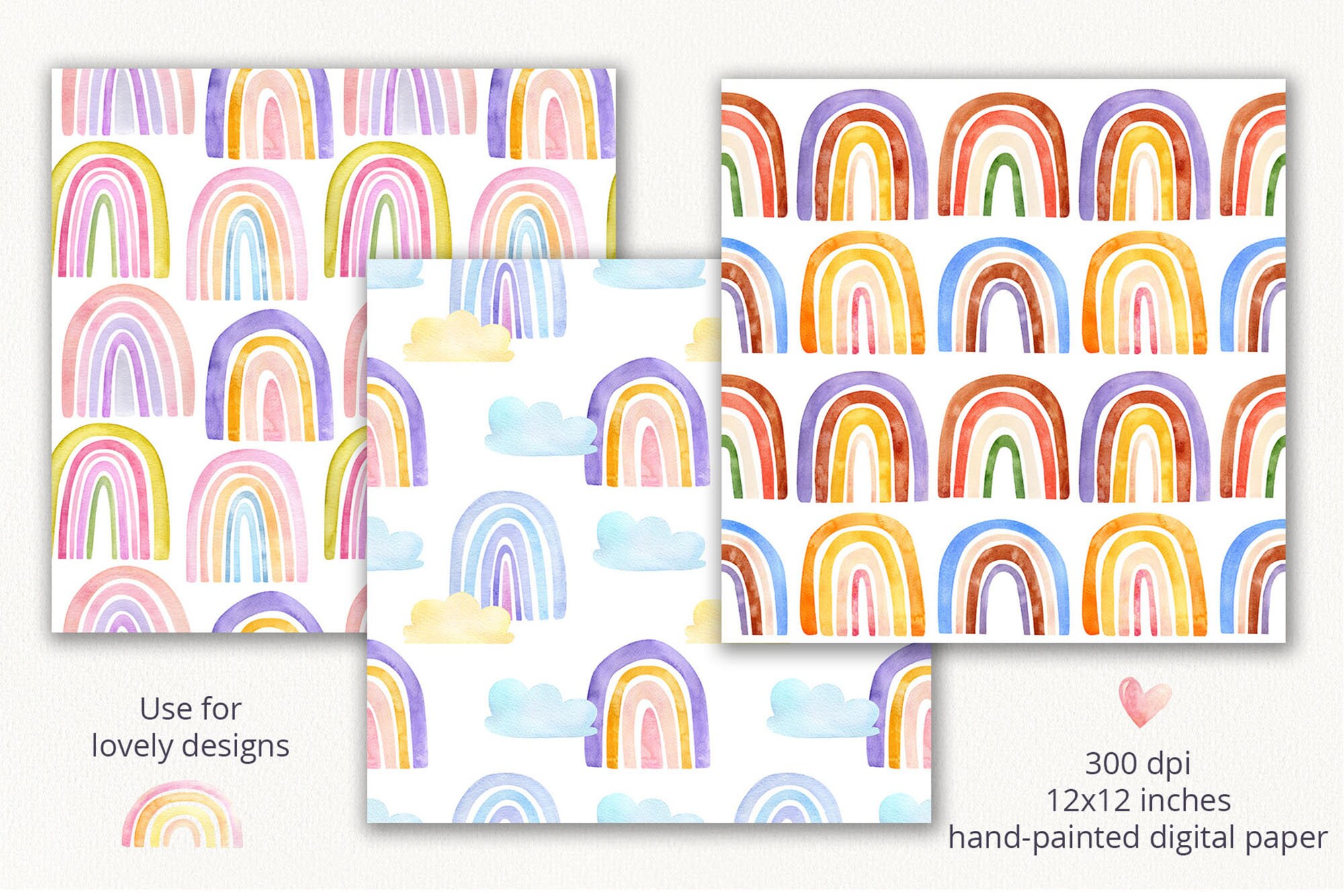 Watercolor Pastel Rainbow Digital Paper Pack. Rainbow - Etsy