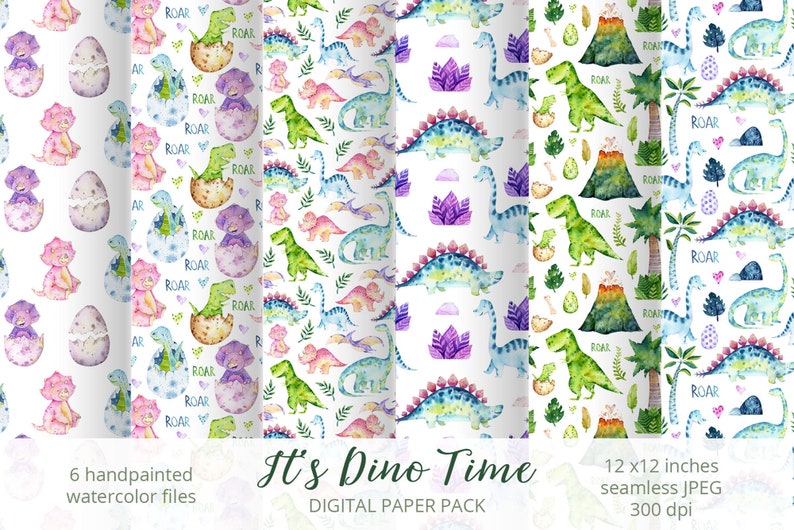 Dinosaur Digital Paper Pack. Cute Dino Printable Papers. | Etsy