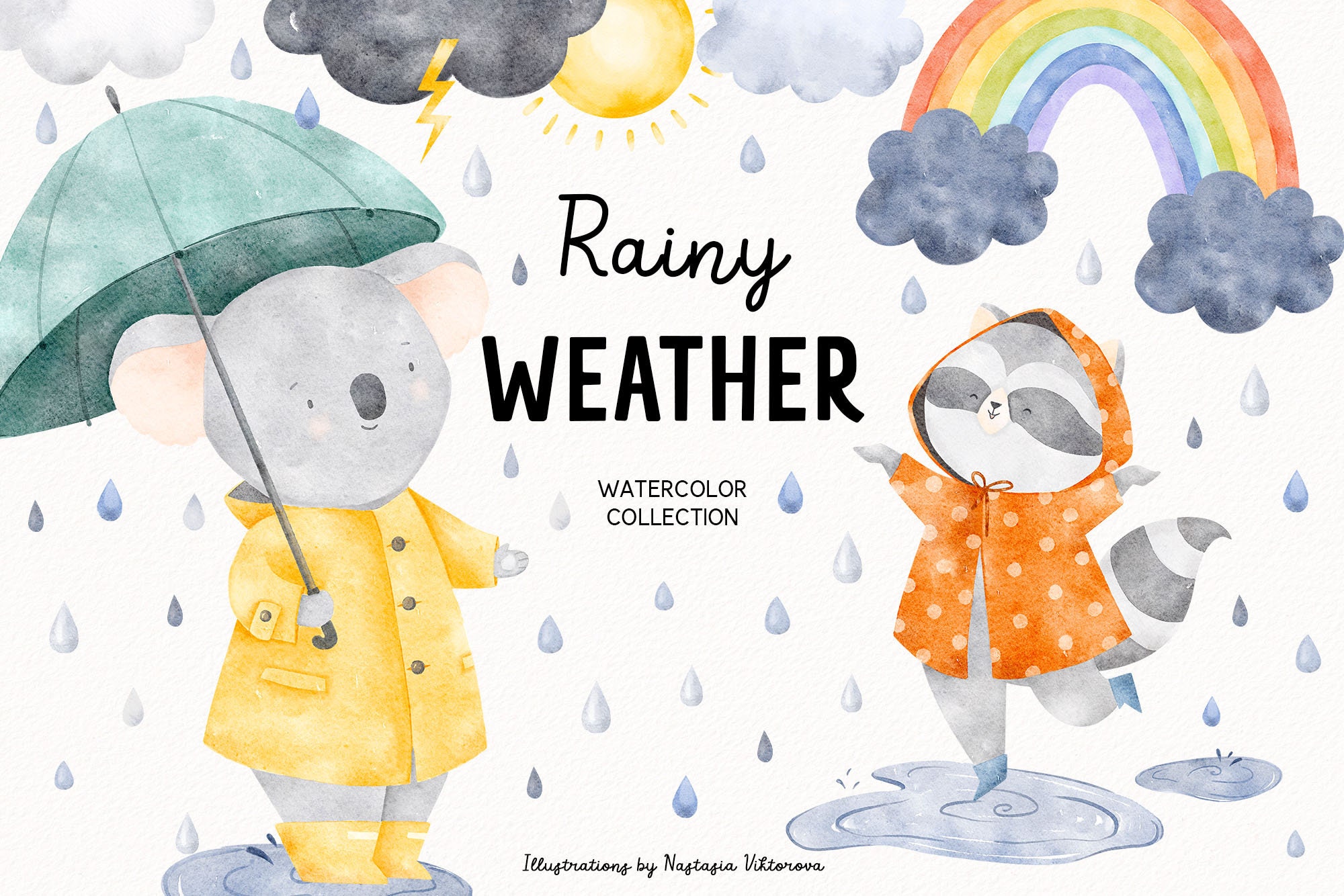 Watercolor Weather Clipart. Koala Baby Animal Nursery Art. - Etsy