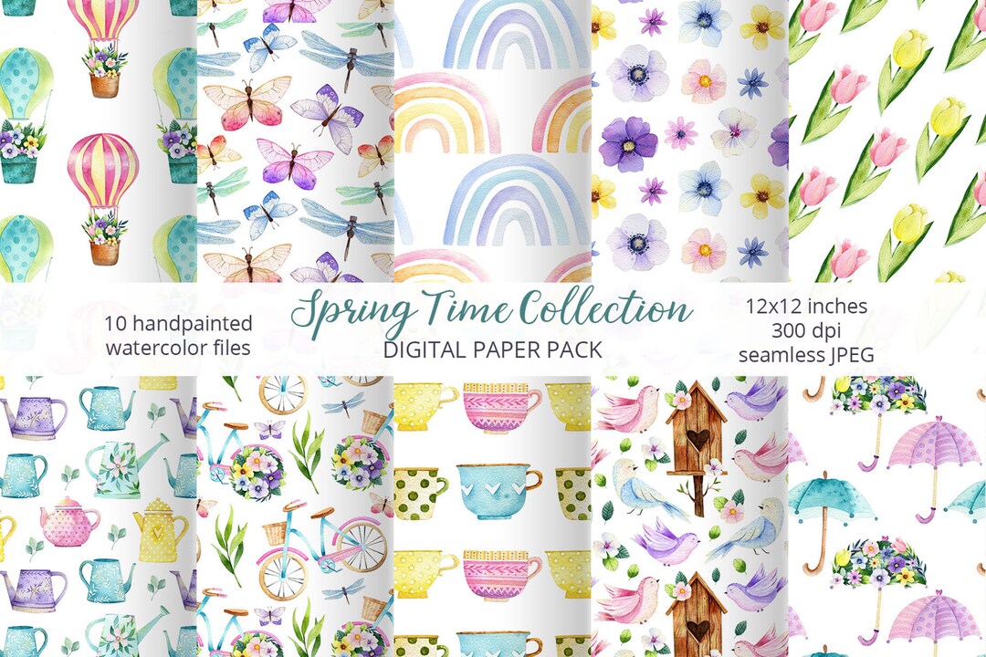 Watercolor Flower Digital Paper Pack. Spring Paper. Summer Pattern Set ...