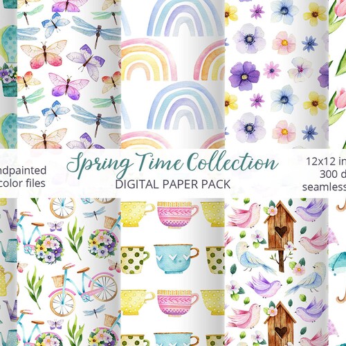 Watercolor Flower Digital Paper Pack. Spring Paper. Summer | Etsy