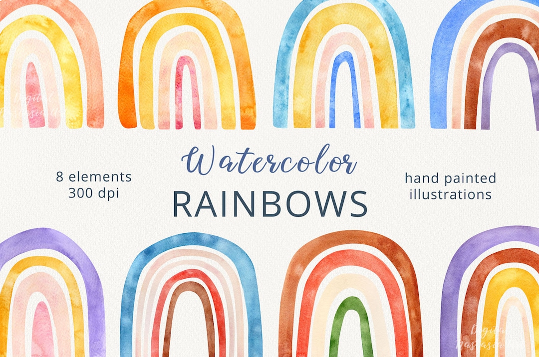 Watercolor Modern Rainbow Clip Art. Hand Painted Boho Rainbows ...