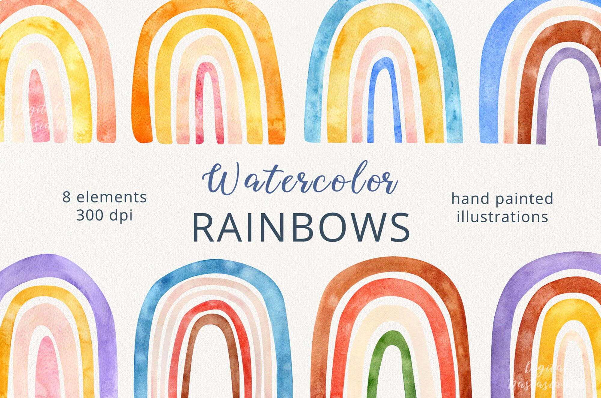 Watercolor Modern Rainbow Clip Art. Hand Painted Boho - Etsy