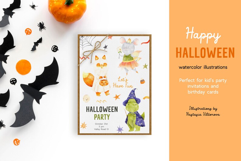 Halloween Animal Clipart: Watercolor Dinosaur, Safari, Woodland PNG ...