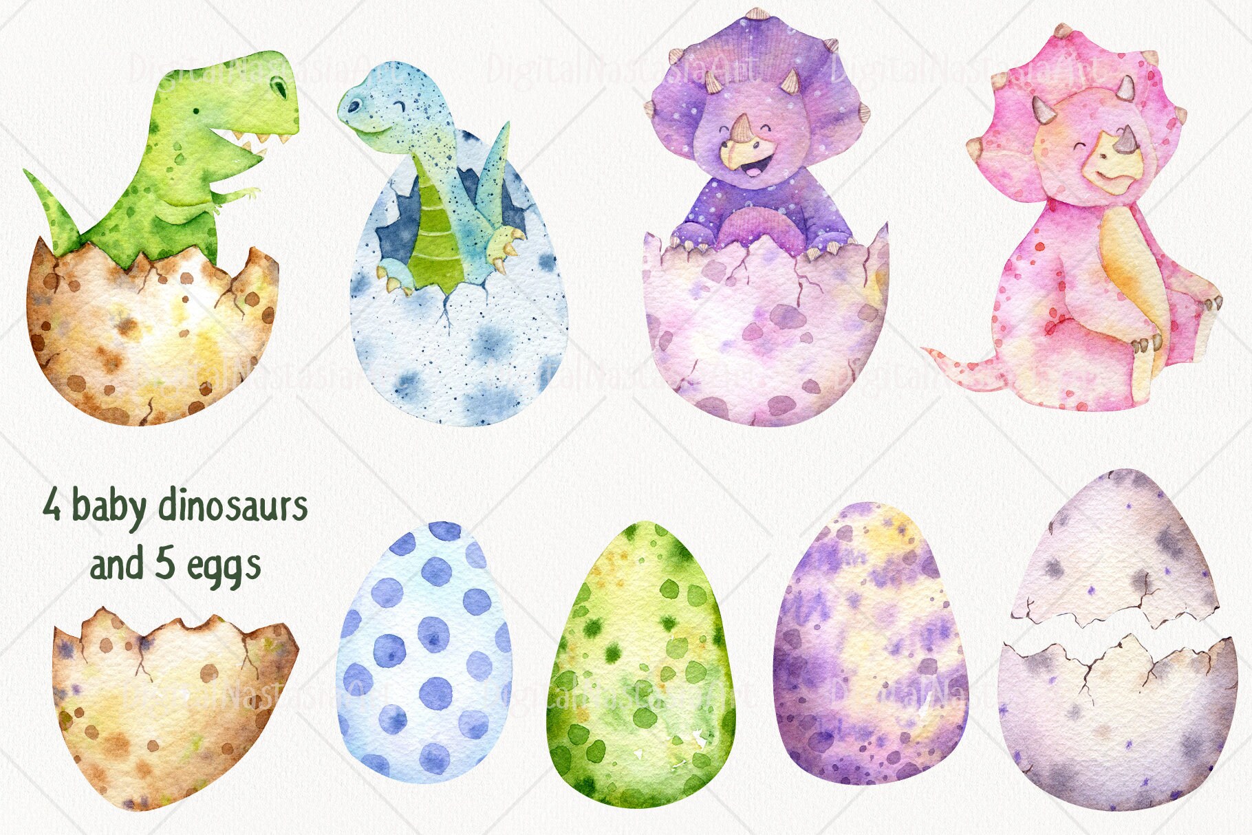Watercolor Dinosaur Clipart Dinosaur Illustration Babyshower | Etsy