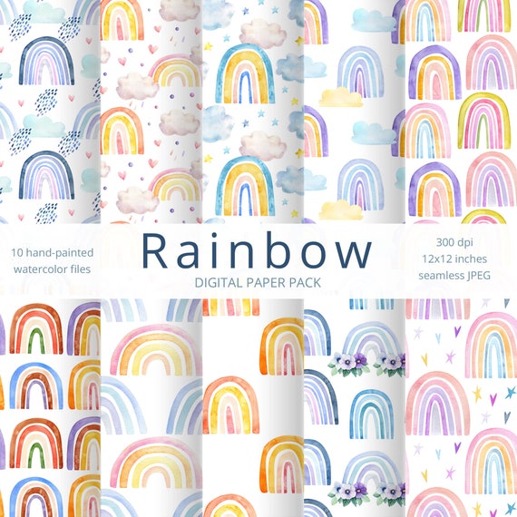 Watercolor Pastel Rainbow Digital Paper Pack. Rainbow | Etsy