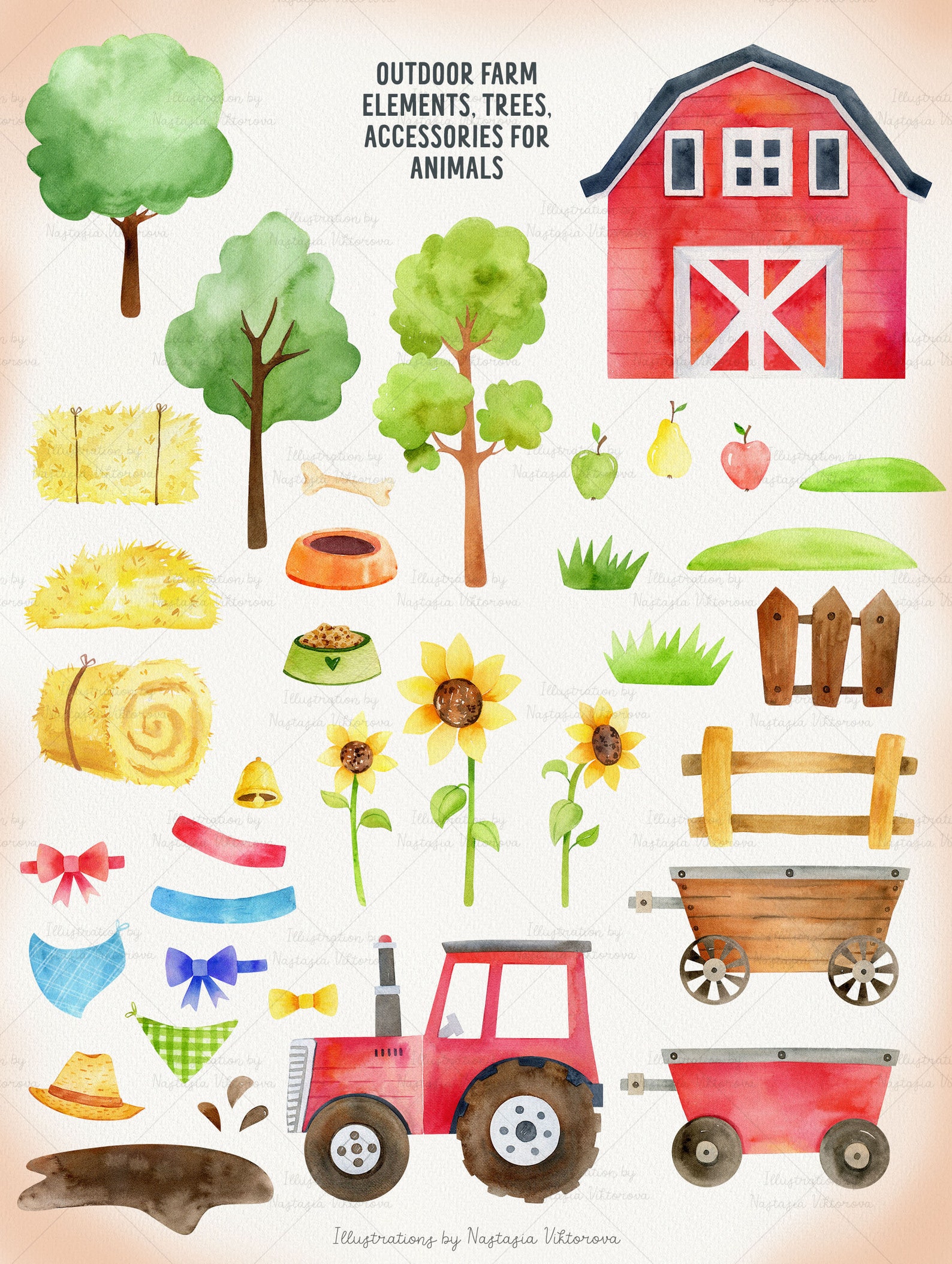 Watercolor Farm Animal Clipart Baby Shower Farm Png Red - Etsy