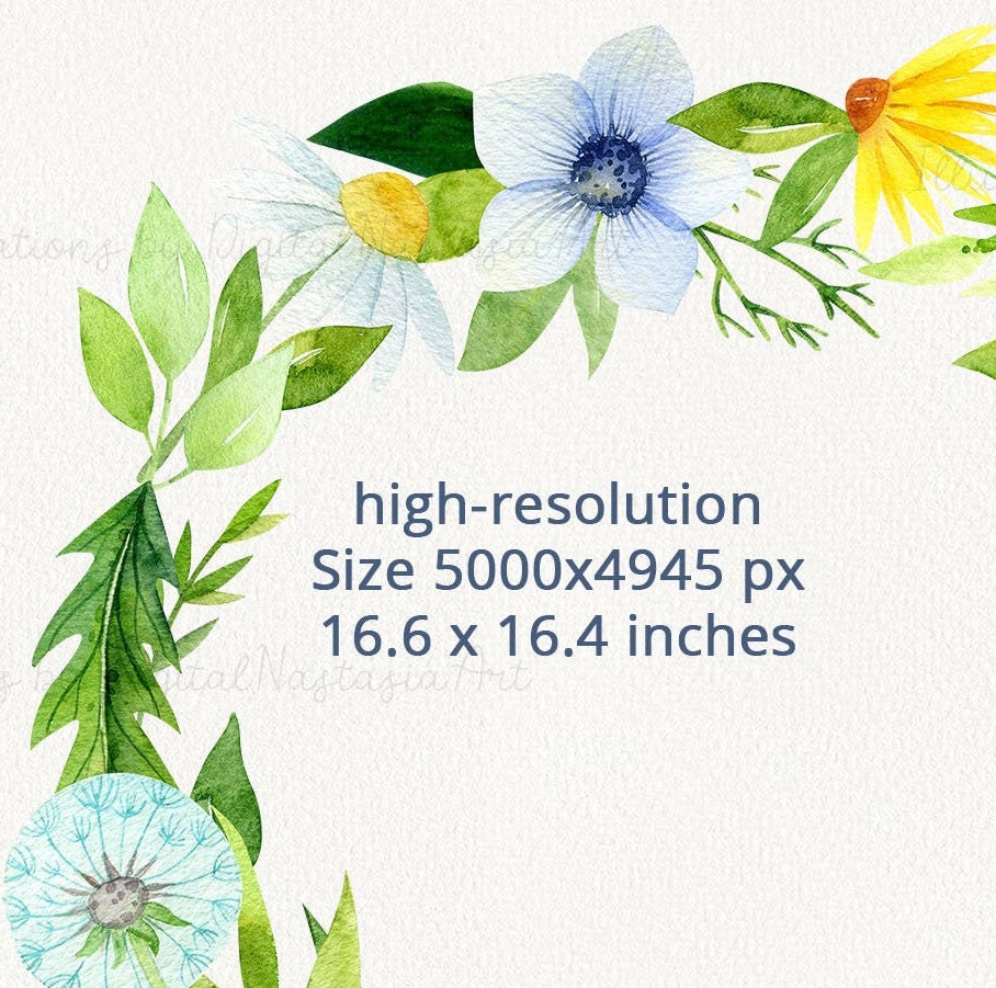 Watercolor Floral Greenery Clipart Wildflower Summer Wreath | Etsy