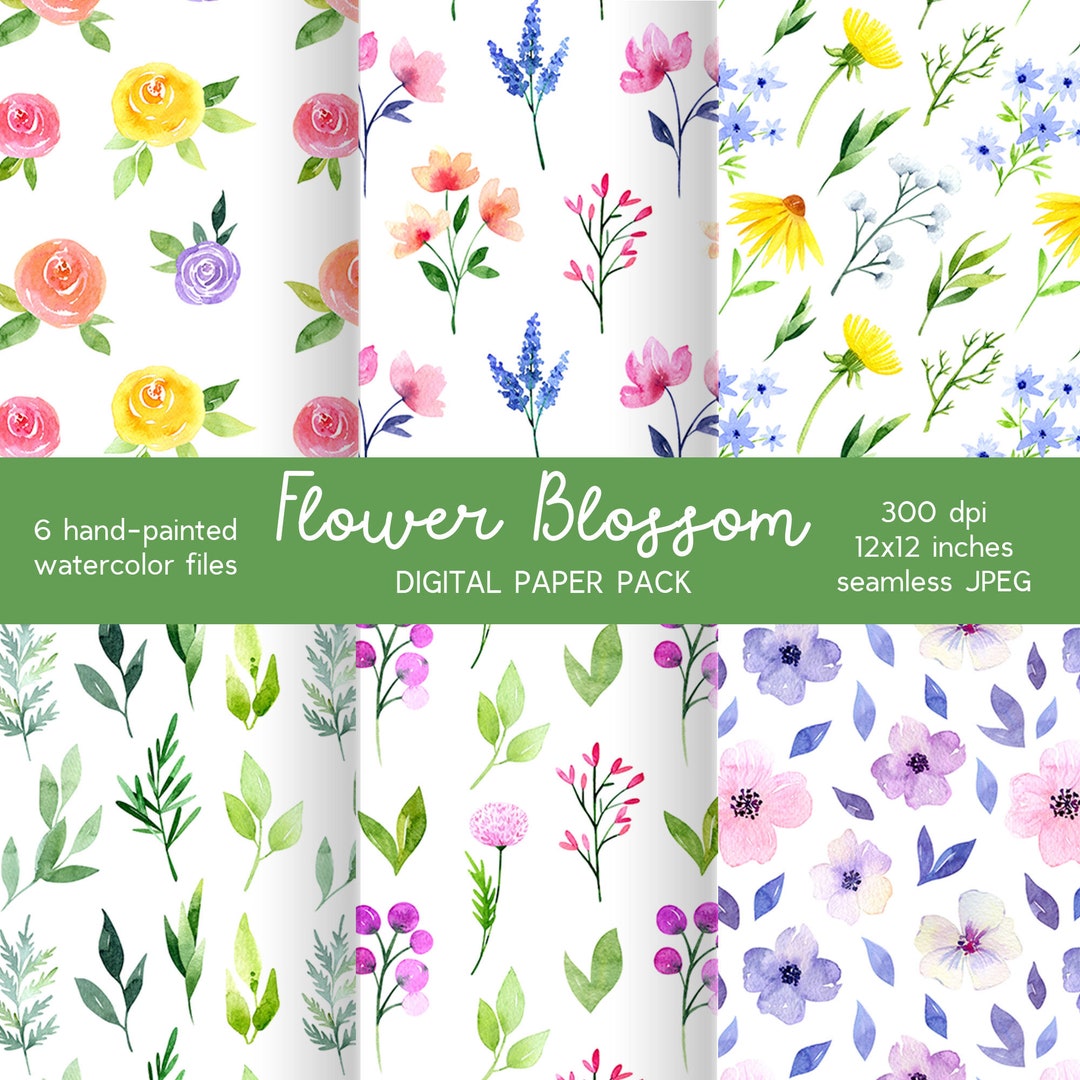 Summer Floral Digital Paper, Watercolor Flowers Seamless Designs, Hand ...