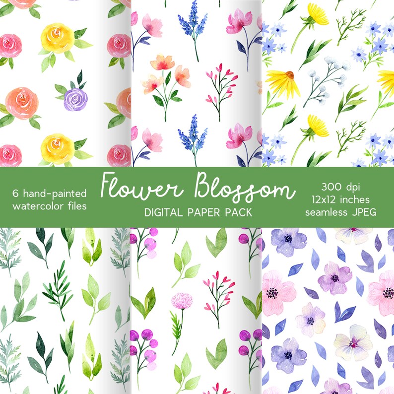 Summer Floral Digital Paper Watercolor Flowers Seamless - Etsy