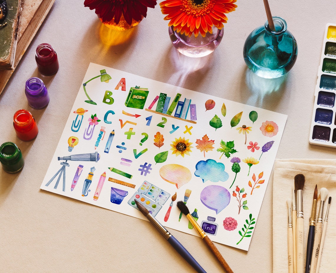 Back to School Clipart School Watercolor School Clip Art | Etsy