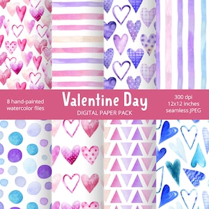 Valentine Day Scrapbook Paper, Purple Pink Heart Seamless Pattern ...