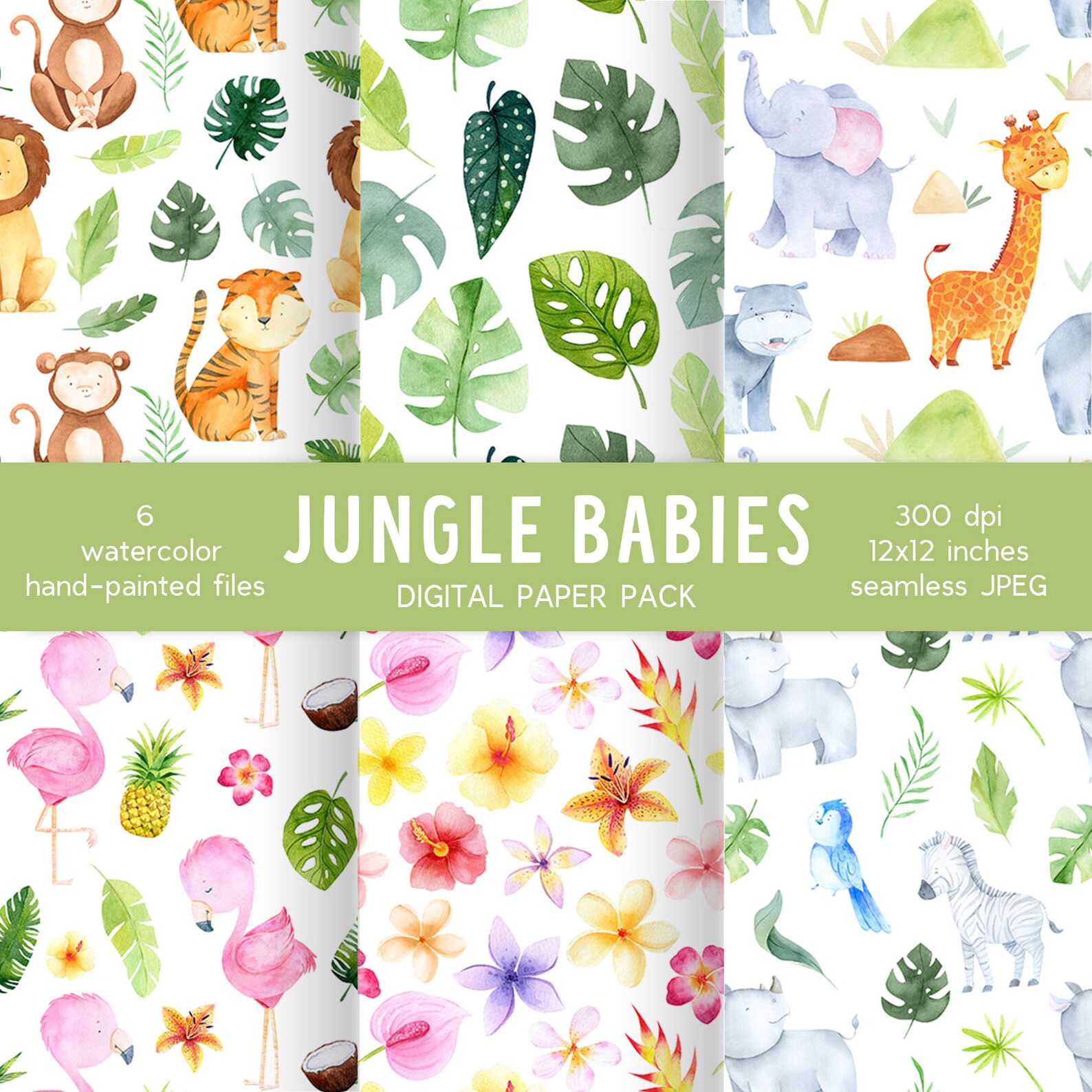 Jungle Animal Digital Paper Safari Nursery Art Jungle Baby - Etsy