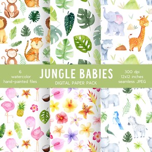 Jungle Animal Digital Paper, Safari Nursery Art, Jungle Baby Shower ...