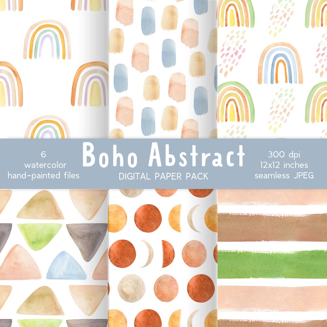 Boho Rainbow Digital Paper: Watercolor Seamless Patterns (digital ...