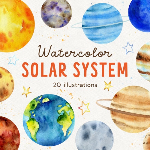 Solar System Planets Clipart Watercolor Outer Space Galaxy - Etsy