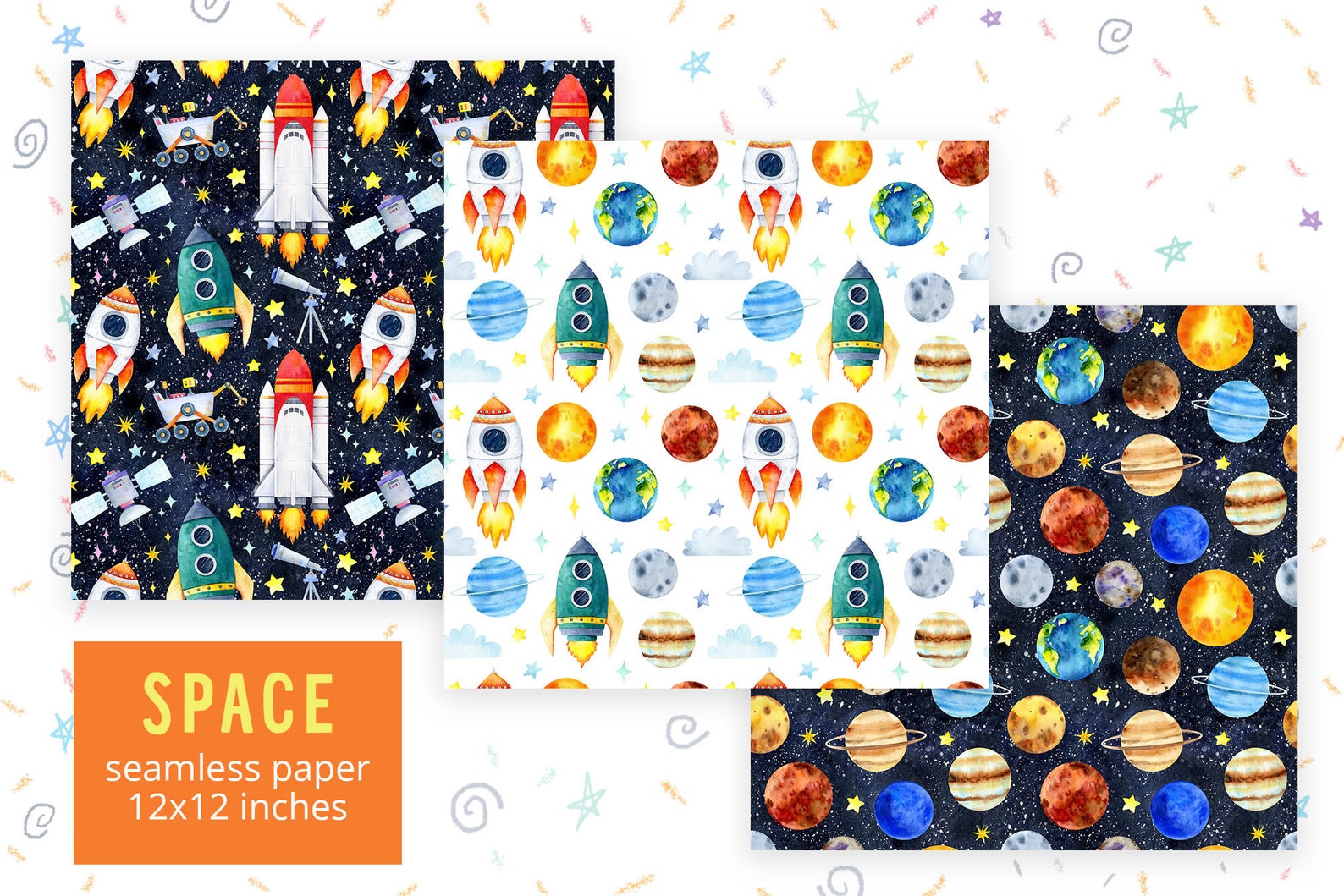 Space Seamless Digital Paper, Galaxy Colorful Scrapbook Paper, Space ...