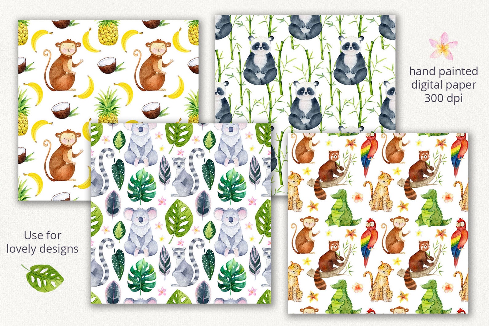 Jungle Animals Digital Paper. Watercolor Safari Scrapbook - Etsy