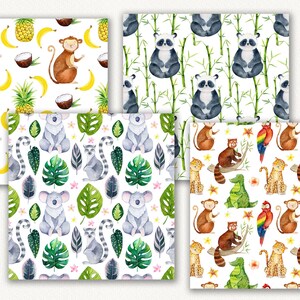 Jungle Animals Digital Paper. Watercolor Safari Scrapbook Pattern ...