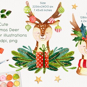 Christmas Deer, Watercolor Christmas Wreath, Holiday Reindeer, Winter ...