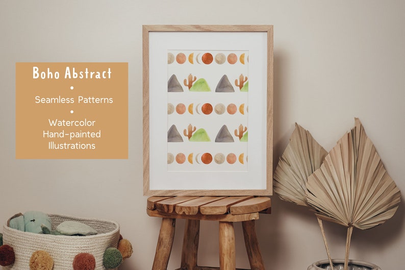 Boho digital scrapbook paper Modern landscape clipart Moon | Etsy