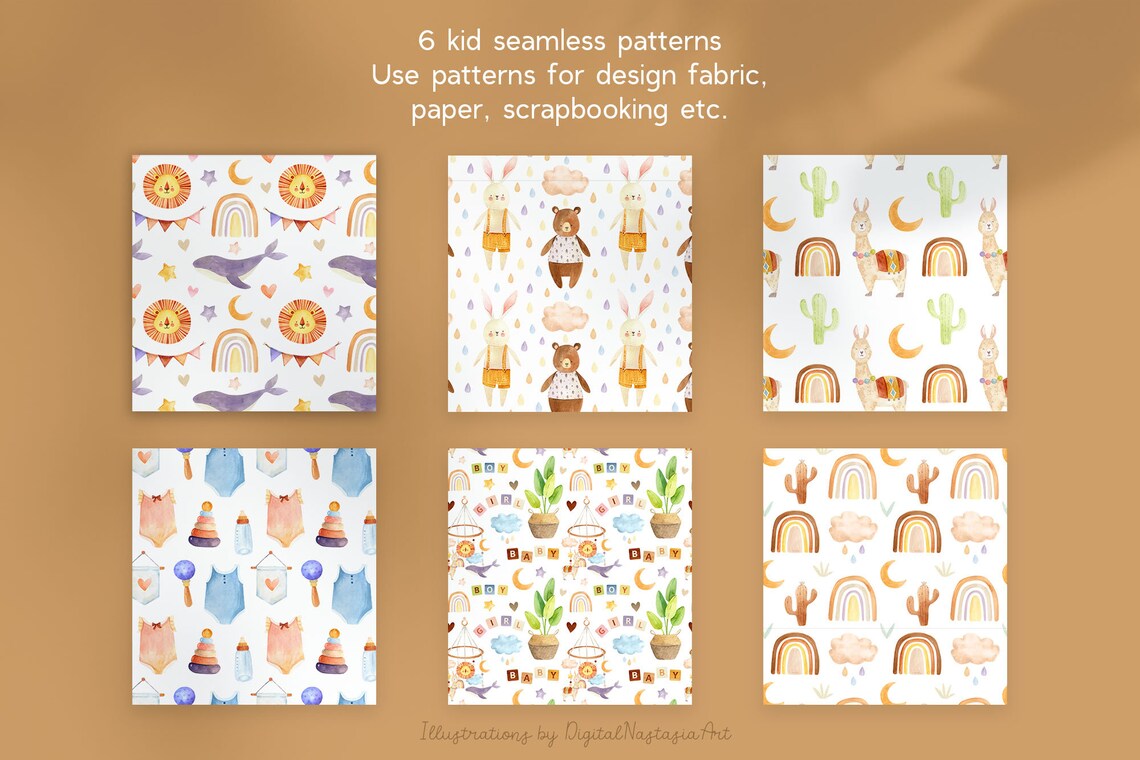 Boho Digital Paper Nursery Seamless Pattern Clipart Bohemian - Etsy