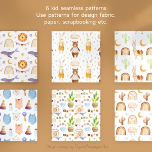 Boho Digital Paper, Nursery Seamless Pattern Clipart, Bohemian Rainbow ...