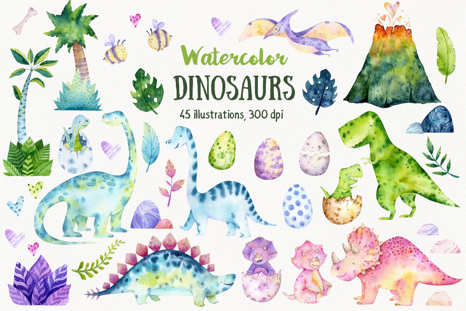 Watercolor Dinosaur Clipart Dinosaur Illustration Babyshower - Etsy UK