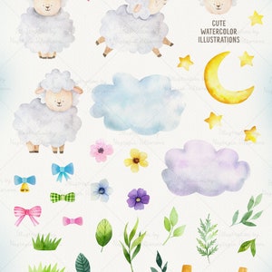 Watercolor Lamb Farm Clipart, Cute Sheep Easter Clipart, Nursery Art ...