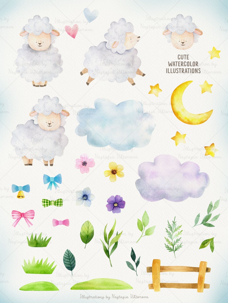 Watercolor Lamb Farm Clipart, Cute Sheep Easter Clipart, Nursery Art ...