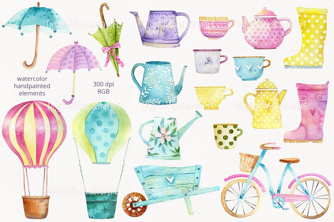 Watercolor Spring Clipart. Flowers. Garden. Floral Spring - Etsy