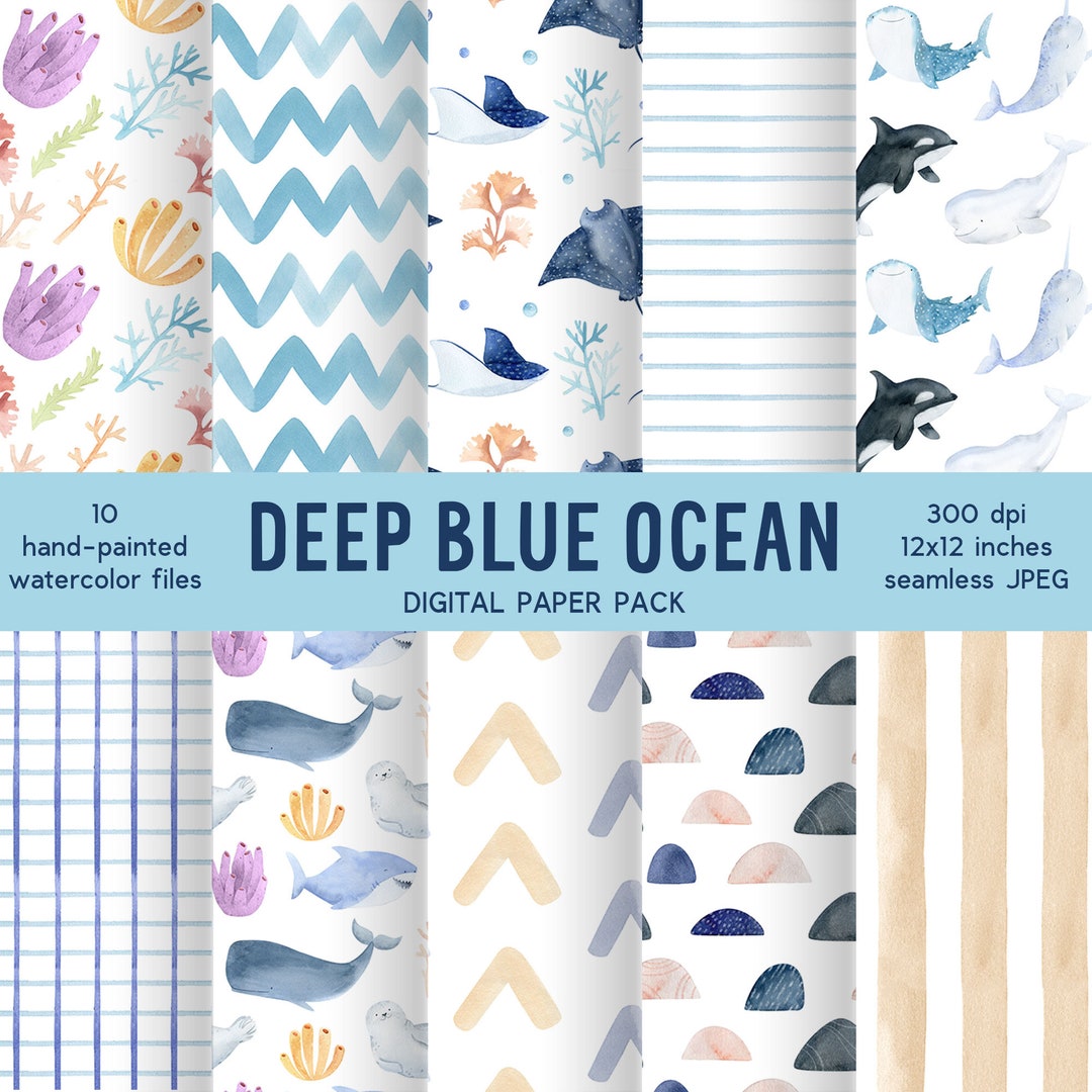 Ocean Seamless Patterns, Under the Sea Baby Shower Digital Paper ...