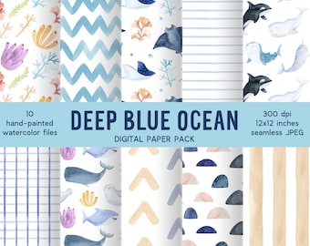Watercolor Sea Digital Paper Pack. Ocean Seamless Patterns. | Etsy