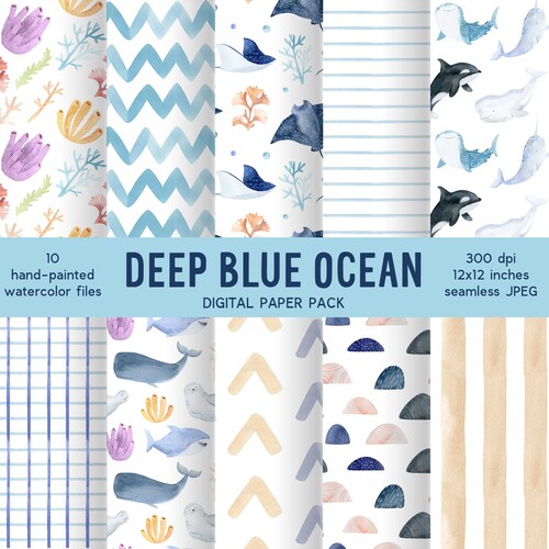 Ocean Digital Paper Sea Life Pattern Watercolor Sealife - Etsy