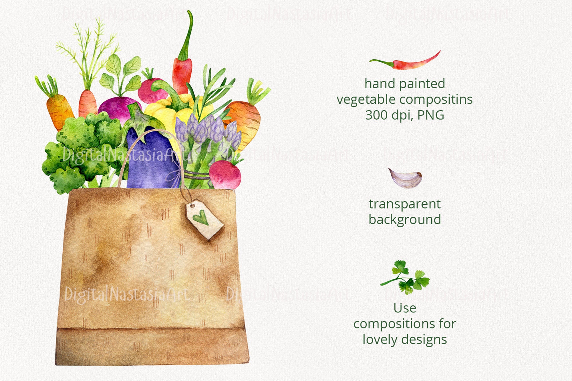 Watercolor Vegetable Clipart. Eco Friendly Farm and Kitchen Clipart ...