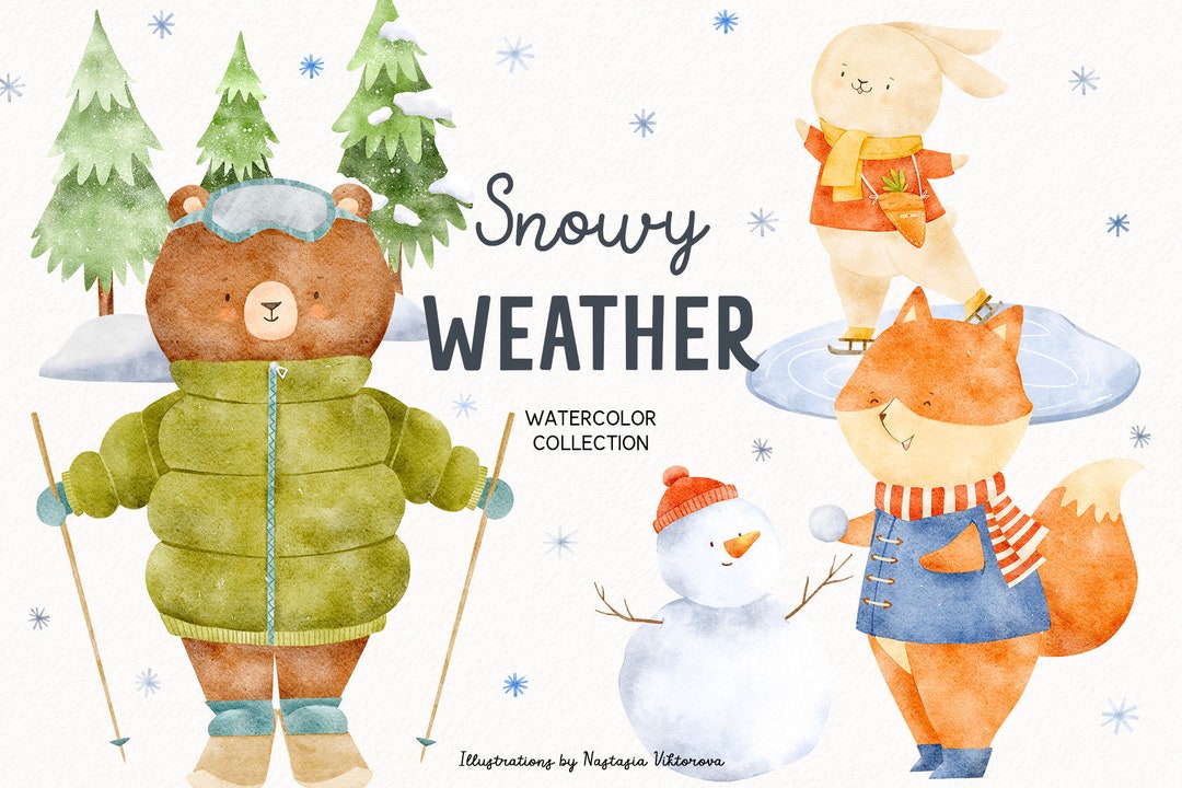 Watercolor Winter Holiday Clipart. Nursery Animal Bear and Bunny Art ...