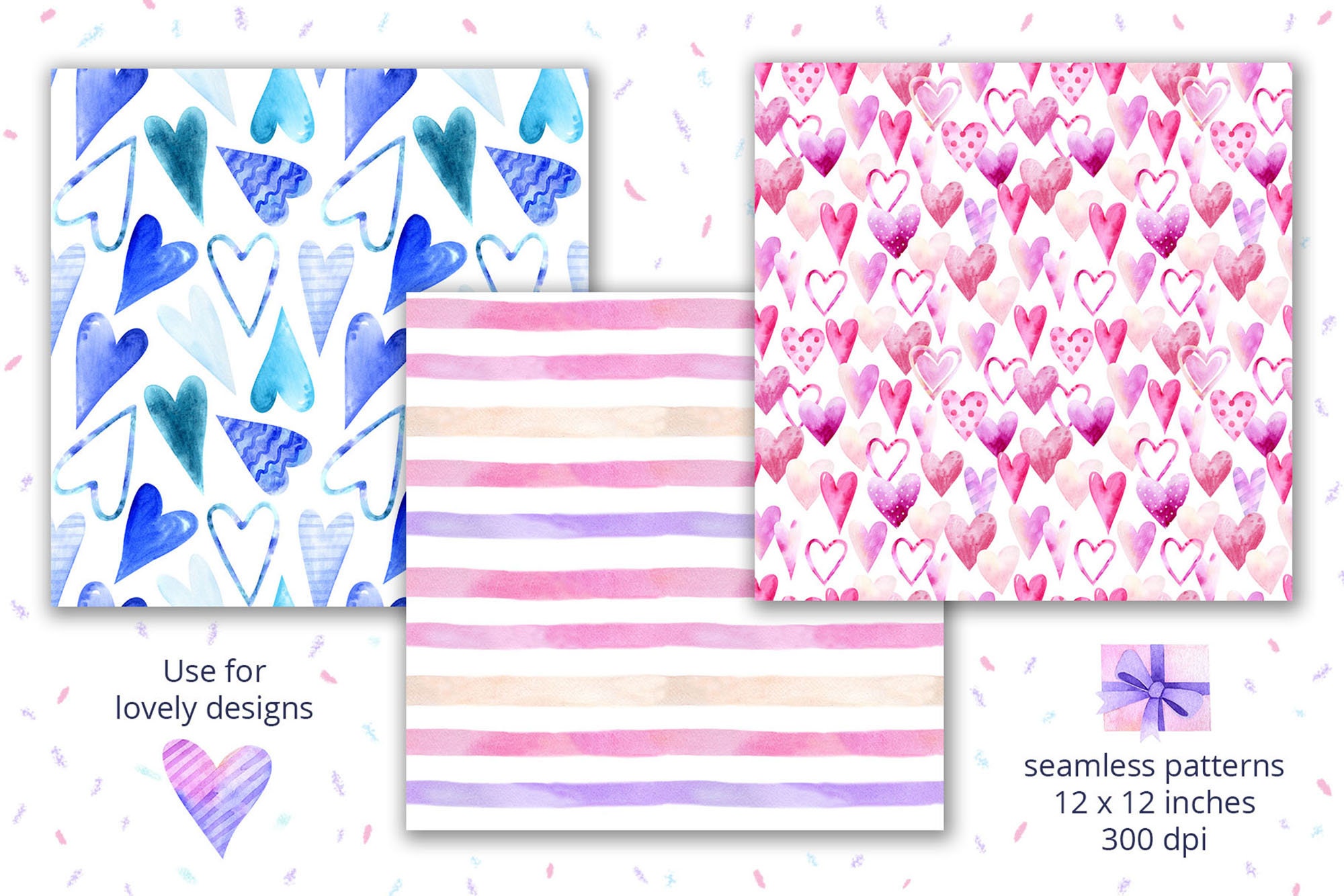 Valentine Day Scrapbook Paper, Purple Pink Heart Seamless Pattern ...