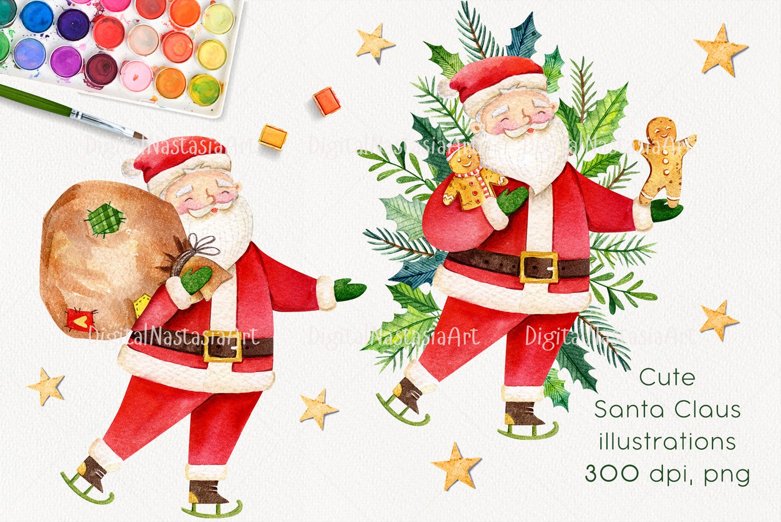 Santa Claus clipart Santa watercolor Christmas clipart | Etsy
