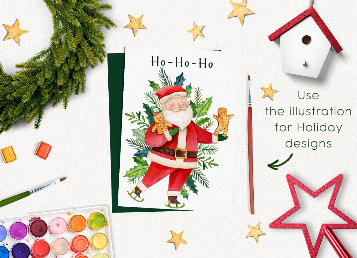 Santa Claus clipart Santa watercolor Christmas clipart | Etsy