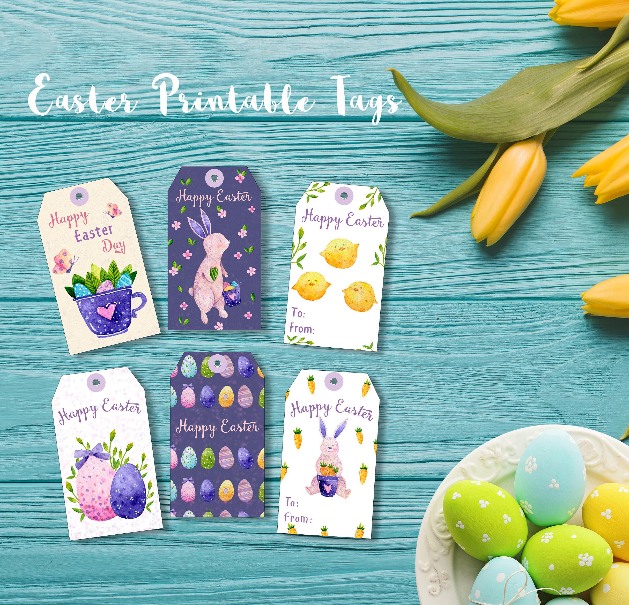 Easter Printable Tags Watercolor Eeaster Tags Printable | Etsy