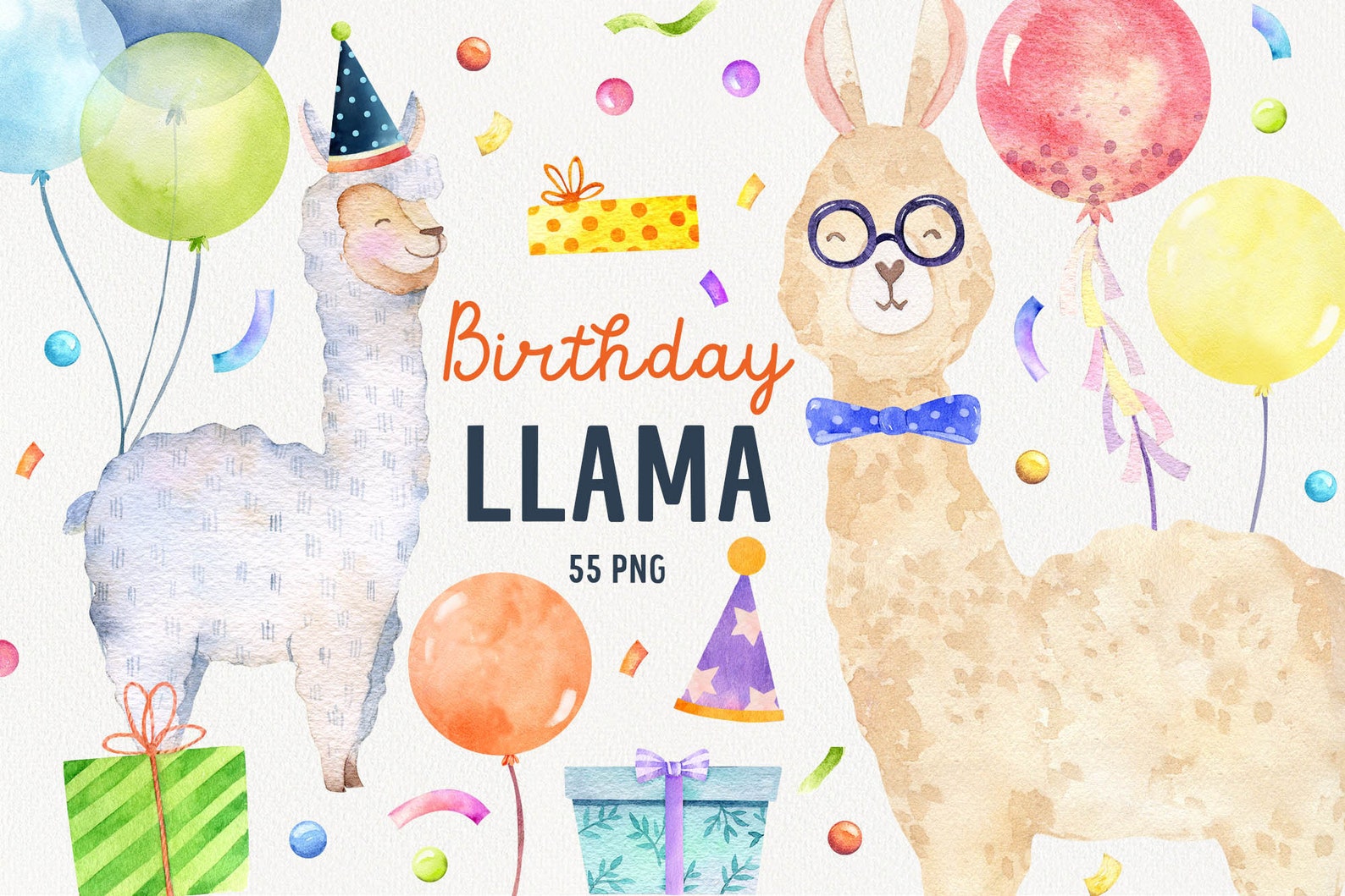 Llama Birthday Clip Art Holiday Balloon Clipart Baby Shower - Etsy