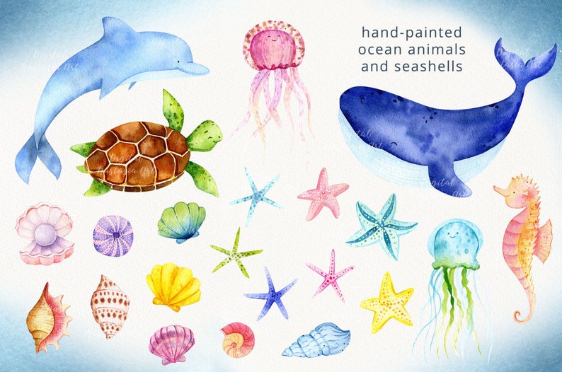 Mermaids Watercolor Clipart. Underwater Clip Art PNG. Little | Etsy