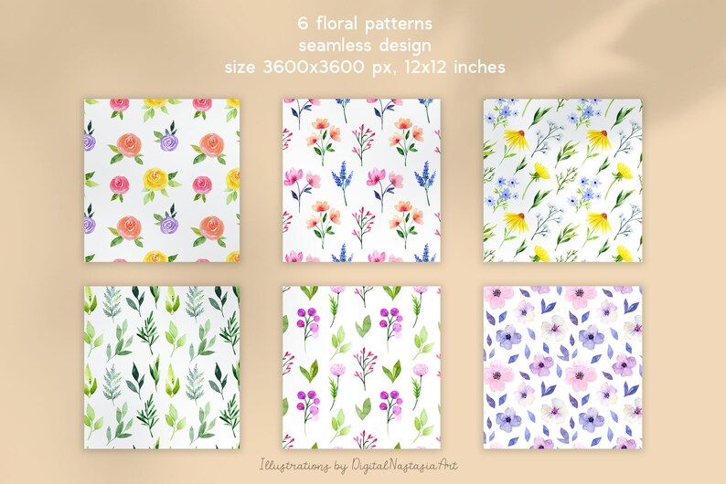 Summer Floral Digital Paper Watercolor Flowers Seamless - Etsy