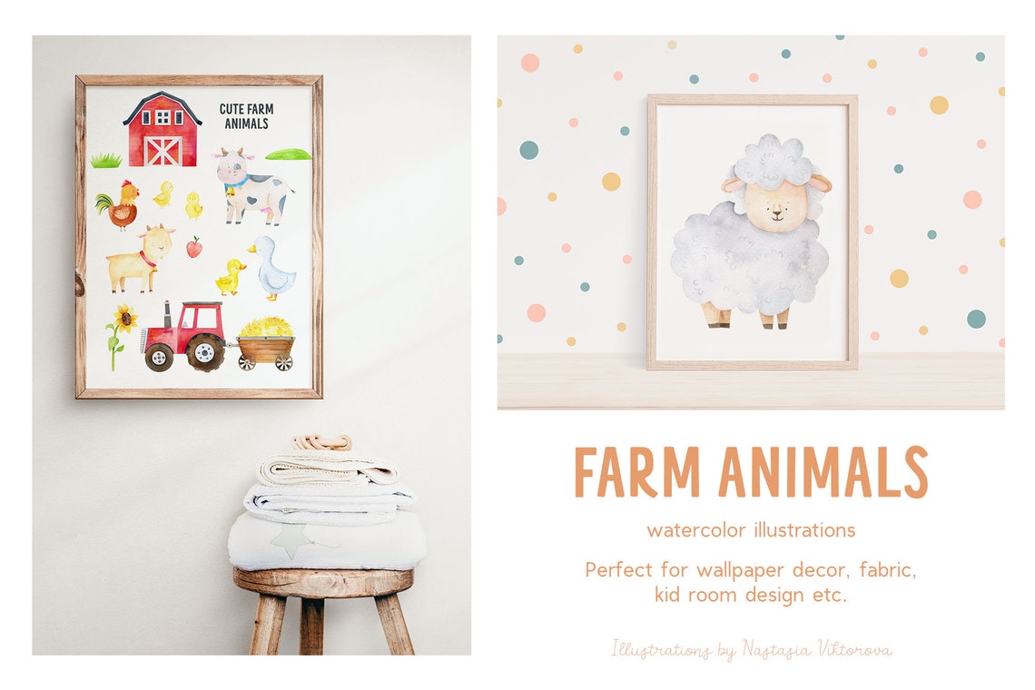 Watercolor Farm Animal Clipart Baby Shower Farm Png Red - Etsy