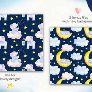 Baby Elephant Digital Paper Pack. Cute Elephants Printable Papers. Moon ...